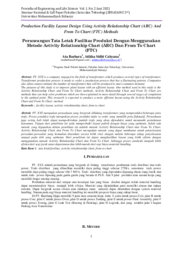 (PDF) Production Facility Layout Design Using Activity Relationship ...