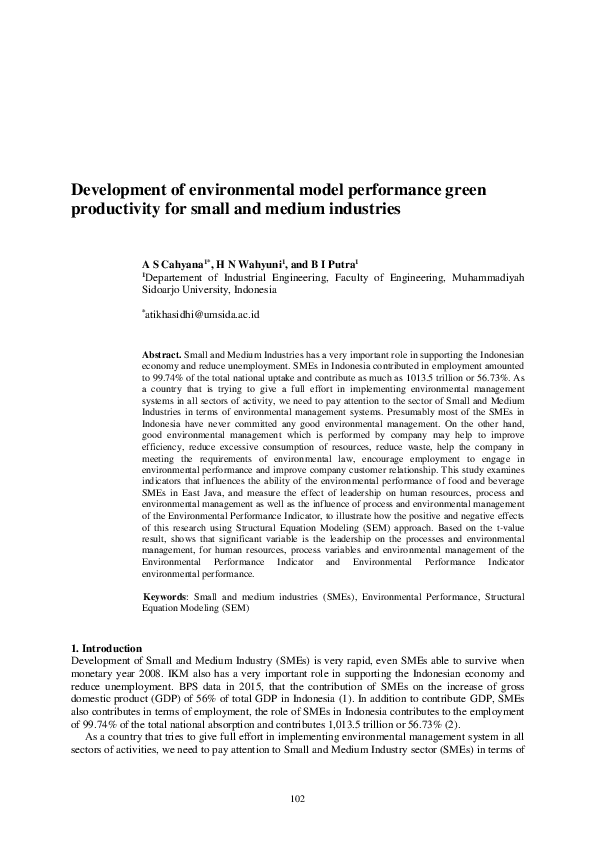 (PDF) Development of environmental model performance green productivity ...