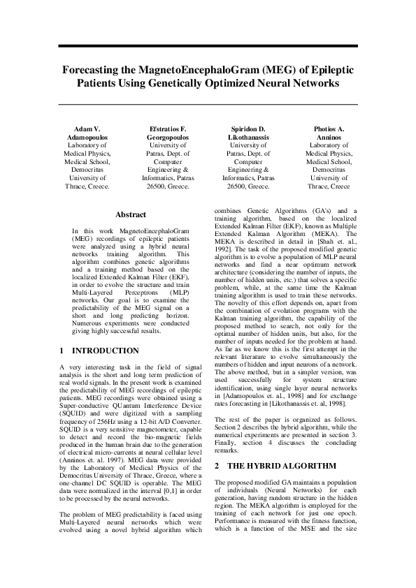 (PDF) Forecasting the magnetoencephalogram (MEG) of epilectic patients using genetically ...