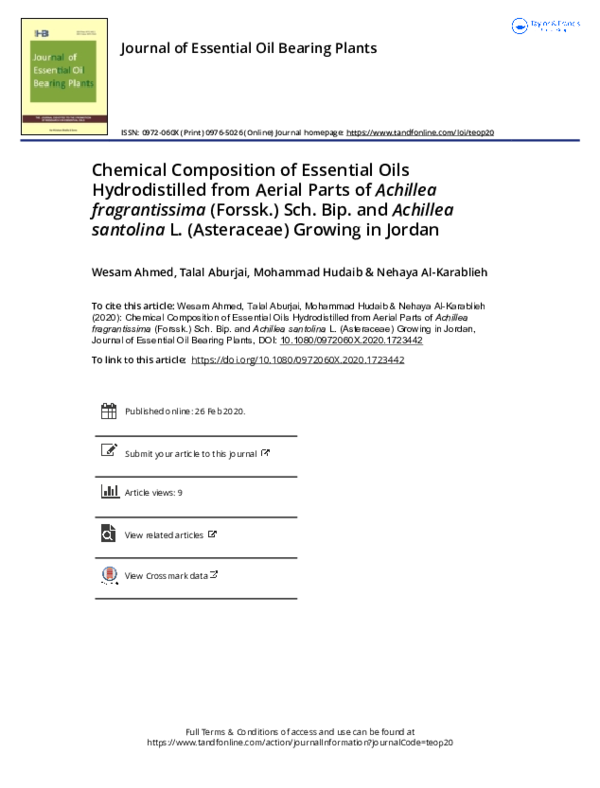 (PDF) Chemical Composition of Essential Oils Hydrodistilled from Aerial Parts of Achillea ...