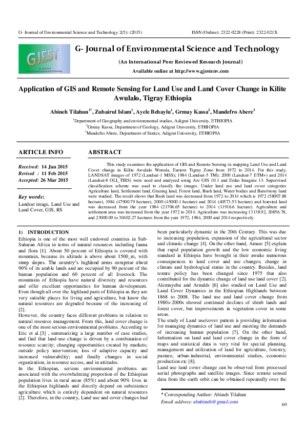 (PDF) GIS and Remote Sensing in Land Use Change Ethiopia