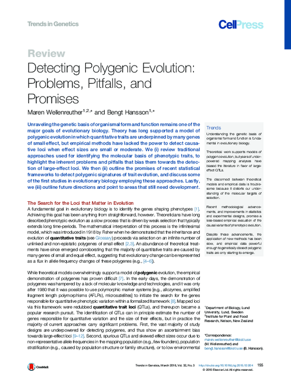 (PDF) Detecting Polygenic Evolution: Problems, Pitfalls, and Promises