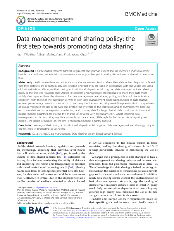 (PDF) Data management and sharing policy: the first step towards ...