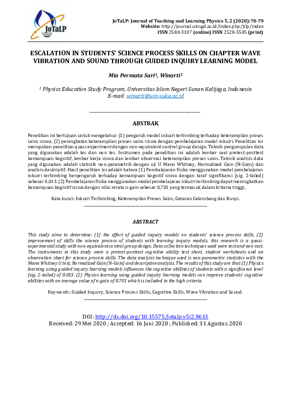 (PDF) Escalation in Students’ Science Process Skills on Chapter Wave ...
