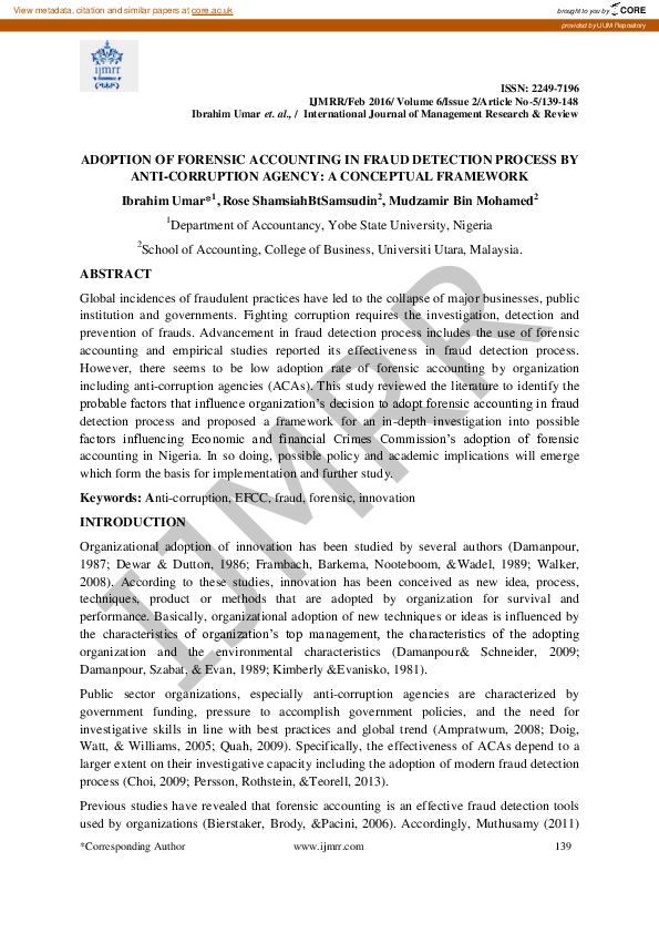 (PDF) Adoption of Forensic Accounting in Fraud Detection by Anti-Corruption Agency: A Conceptual ...