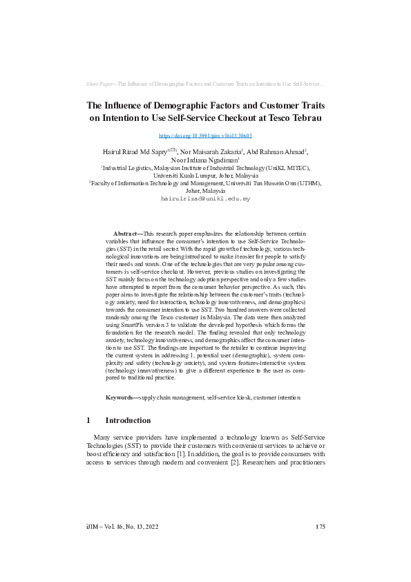 (PDF) The Influence of Demographic Factors and Customer Traits on Intention to Use Self-Service ...