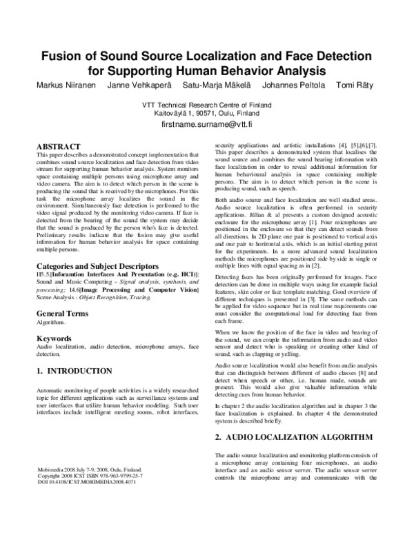(PDF) Fusion of Sound Source Localization and Face Detection for Supporting Human Behavior ...