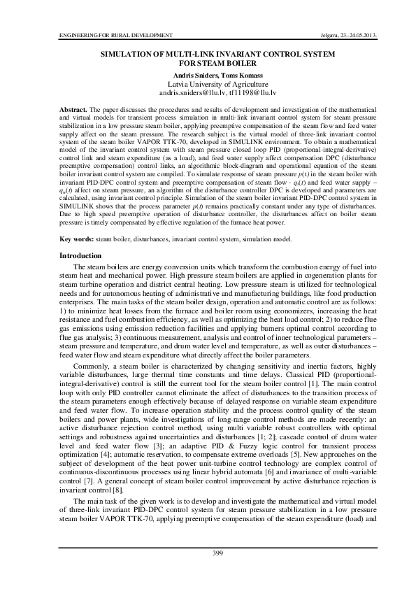 (PDF) Simulation of Multi-Link Invariant Control System for Steam Boiler