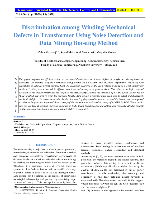 (PDF) Discrimination among Winding Mechanical Defects in Transformer Using Noise Detection and ...
