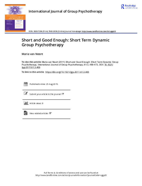 (PDF) Short and Good Enough: Short Term Dynamic Group Psychotherapy ...