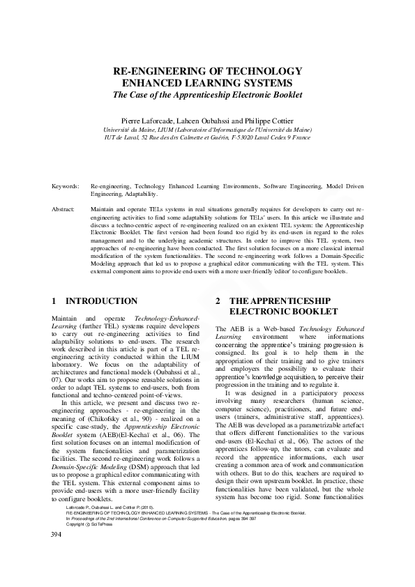 (PDF) RE-ENGINEERING OF TECHNOLOGY ENHANCED LEARNING SYSTEMS - The Case of the Apprenticeship ...