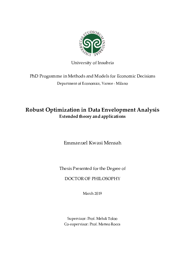 (PDF) Robust Optimization in Data Envelopment Analysis: Extended Theory and Applications