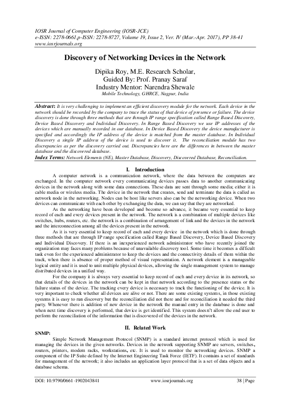 (PDF) Discovery of Networking Devices in the Network