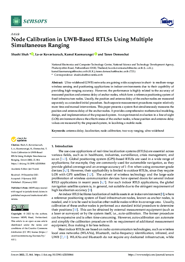 (PDF) Node Calibration in UWB-Based RTLSs Using Multiple Simultaneous Ranging