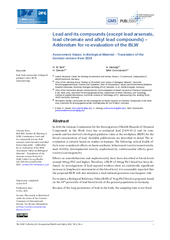 (PDF) Lead and its compounds (except lead arsenate, lead chromate and ...