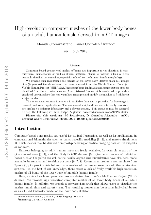 (PDF) High-resolution computer meshes of the lower body bones of an ...