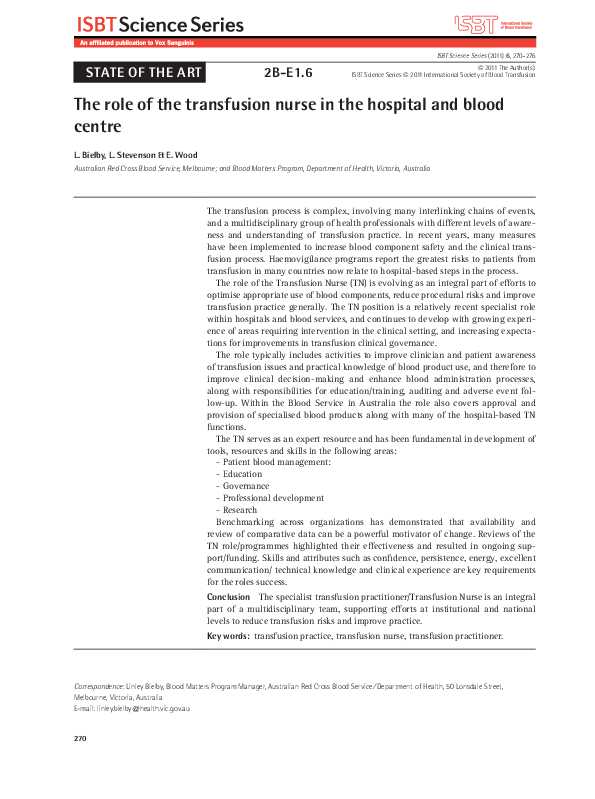 (PDF) The role of the transfusion nurse in the hospital and blood centre