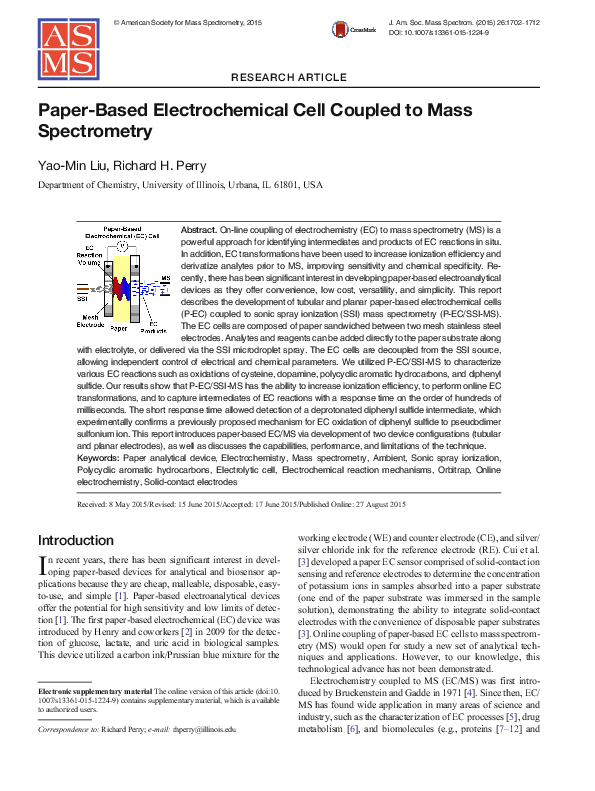(PDF) Paper-Based Electrochemical Cell Coupled to Mass Spectrometry