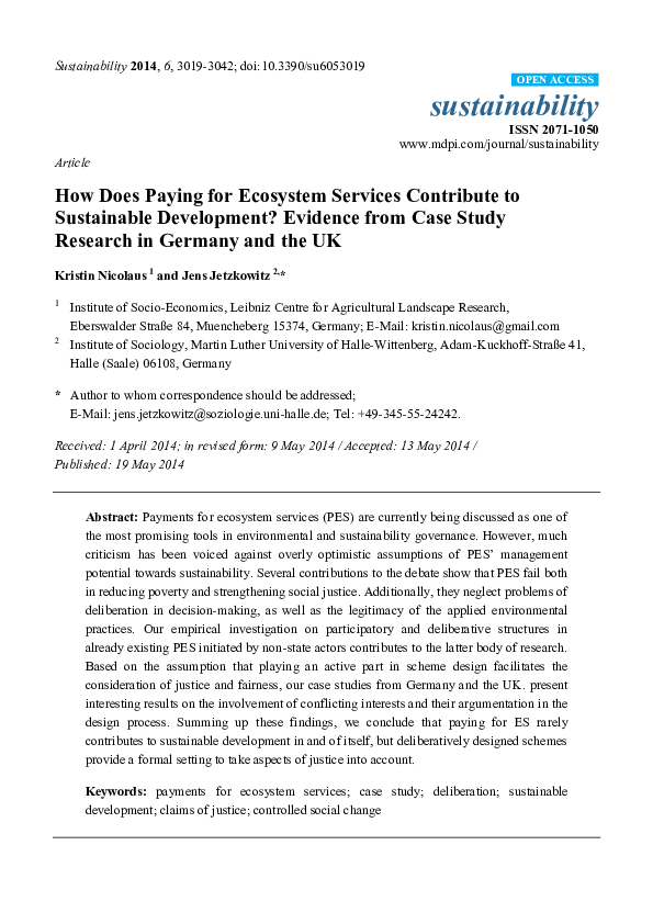 (PDF) Article How Does Paying for Ecosystem Services Contribute to ...