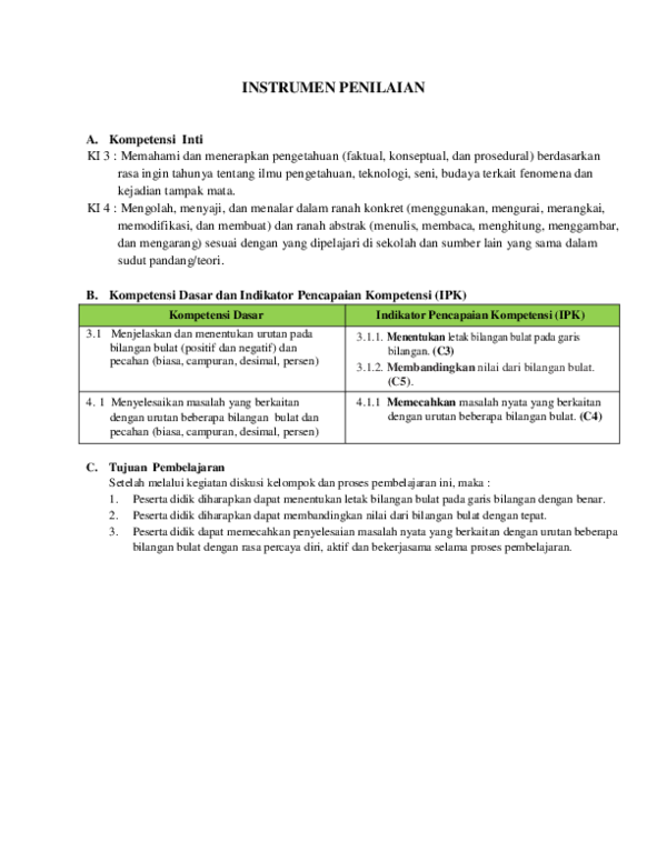 (PDF) INSTRUMEN PENILAIAN BILANGAN BULAT