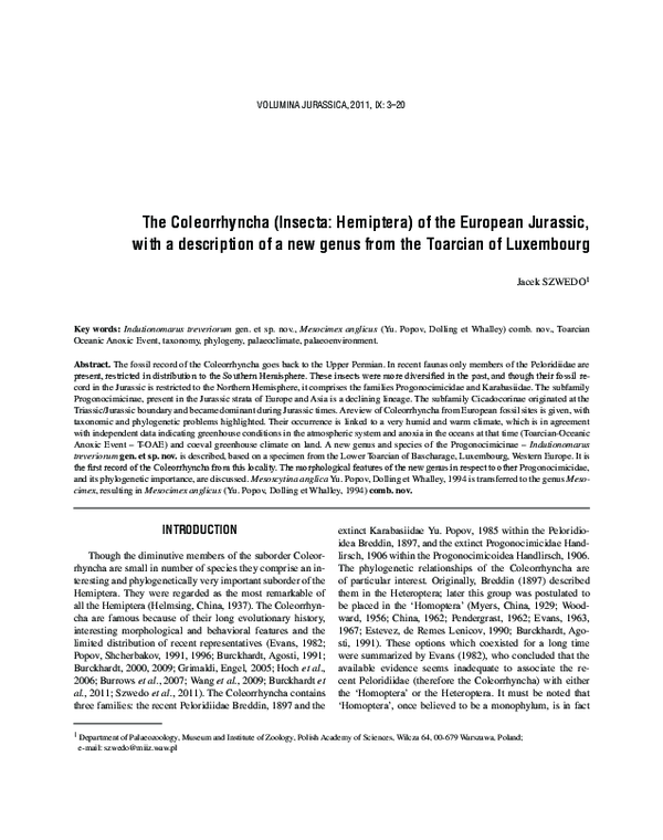 (PDF) The Coleorrhyncha (Insecta: Hemiptera) of the European Jurassic ...