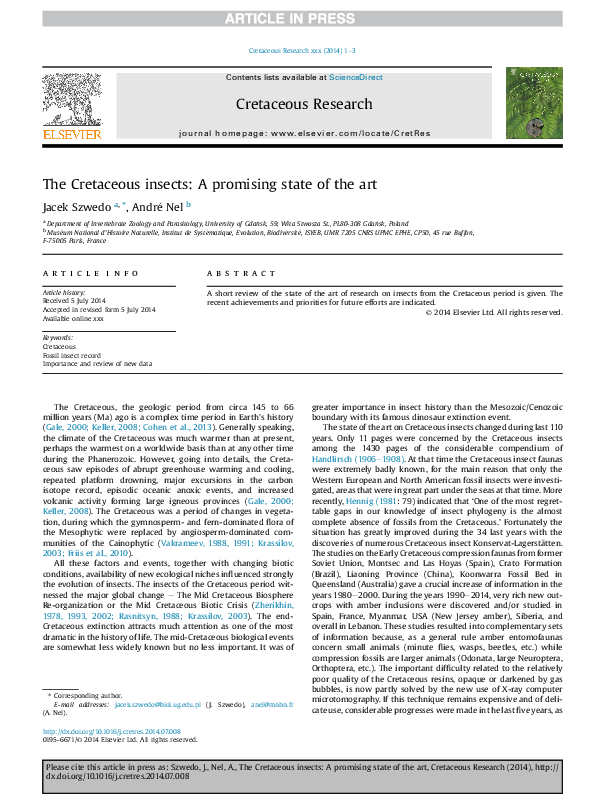 (PDF) The Cretaceous insects: A promising state of the art