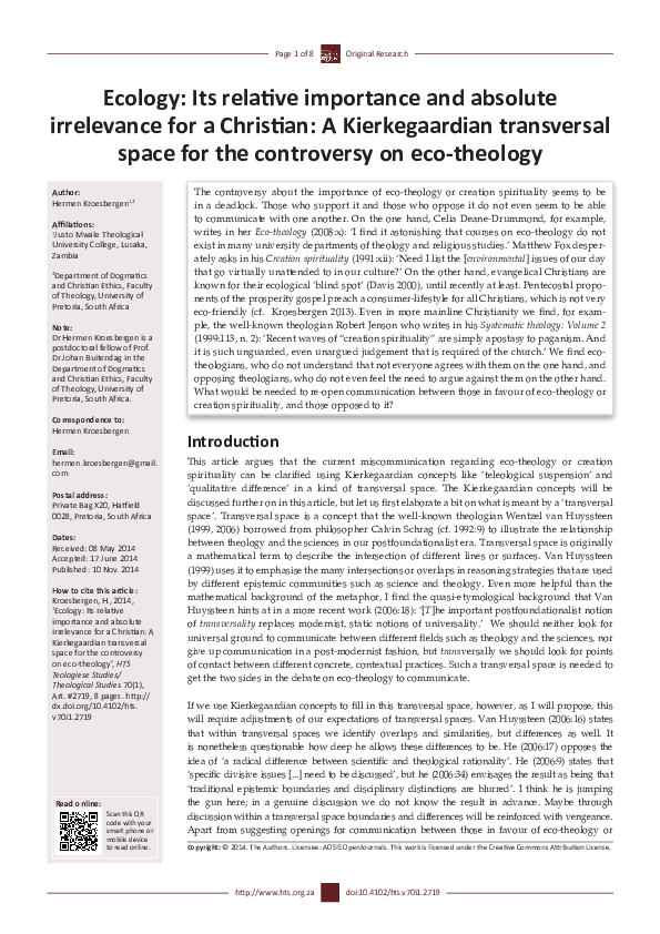 (PDF) Ecology: Its relative importance and absolute irrelevance for a Christian: A ...