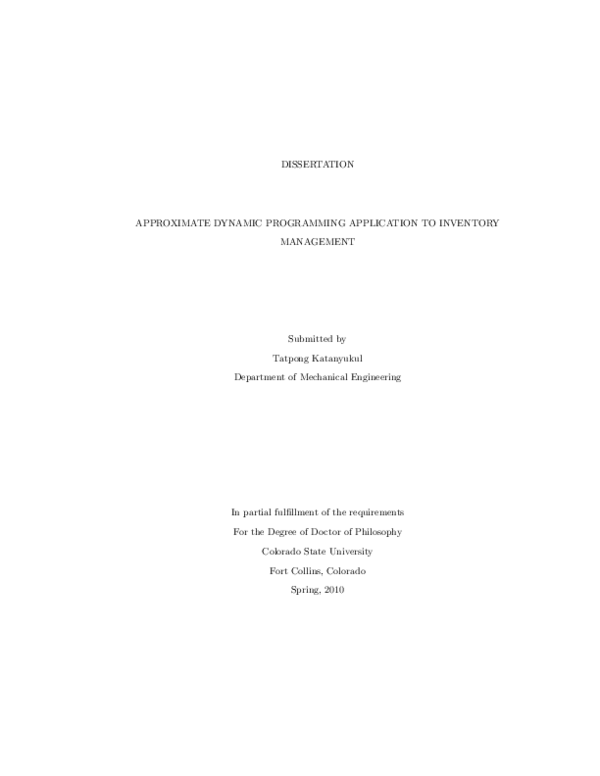 (PDF) Approximate Dynamic Programming Application to Inventory