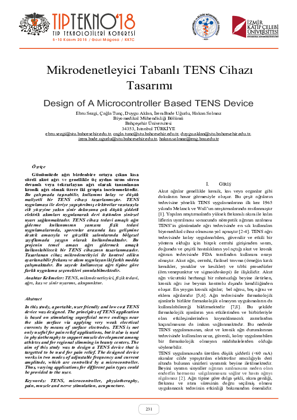 (PDF) Mikrodenetleyici Tabanlı TENS Cihazı Tasarımı Design of A ...