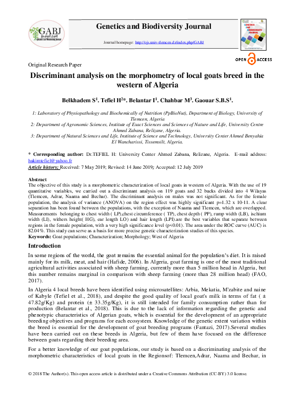(PDF) Morphometric Analysis of Algerian Goats