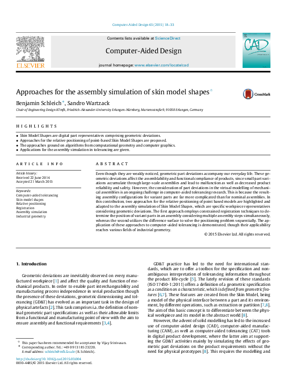 (PDF) Approaches for the assembly simulation of skin model shapes