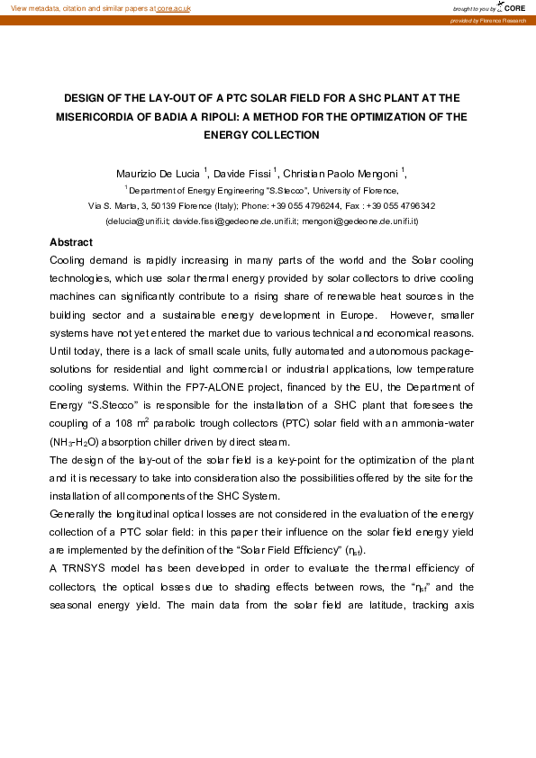 (PDF) Design of the lay-out of a PTC solar field for a SHC plant at the ...