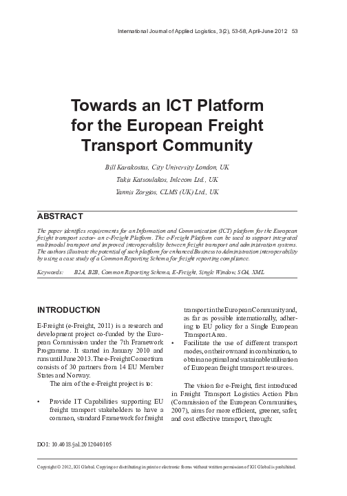 (PDF) Towards an ICT Platform for the European Freight Transport Community