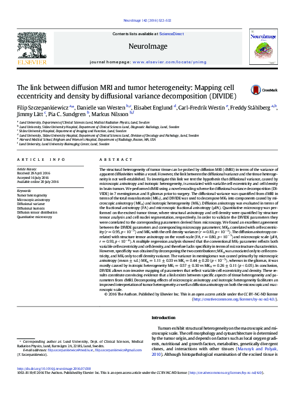 Pdf The Link Between Diffusion Mri And Tumor Heterogeneity Mapping Cell Eccentricity And 