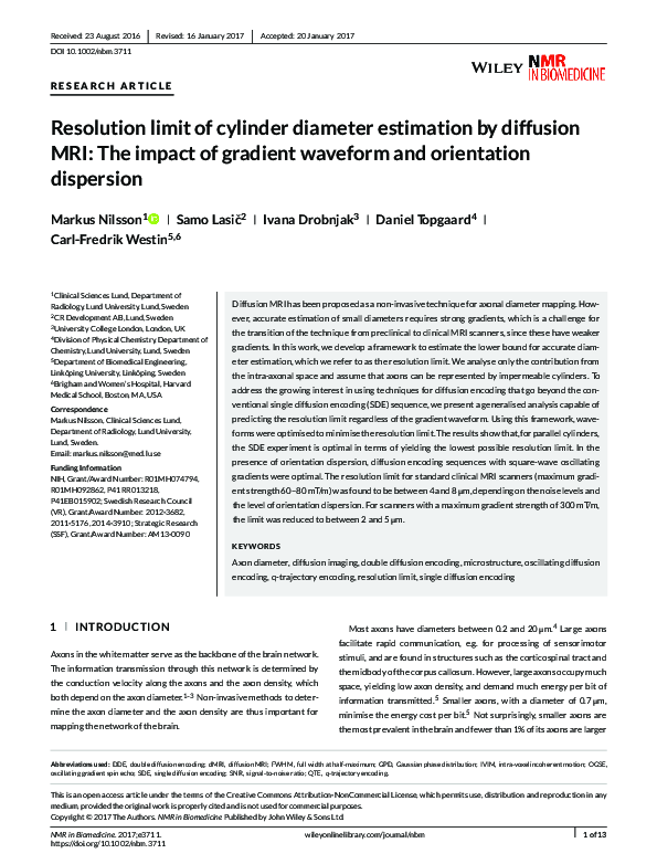 (PDF) Resolution limit of cylinder diameter estimation by diffusion MRI ...