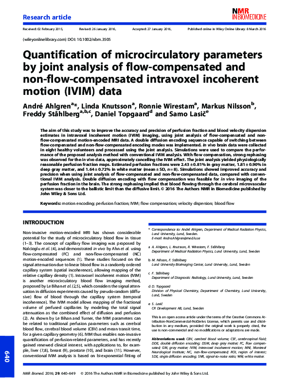 (PDF) Quantification of microcirculatory parameters by joint analysis of flow‐compensated and ...