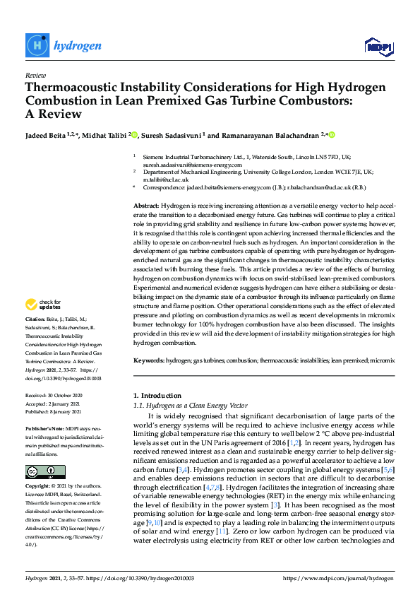 (PDF) Thermoacoustic Instability Considerations for High Hydrogen Combustion in Lean Premixed ...