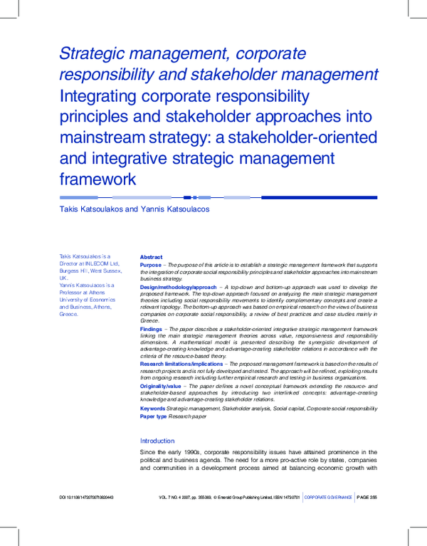(PDF) Integrating corporate responsibility principles and stakeholder ...