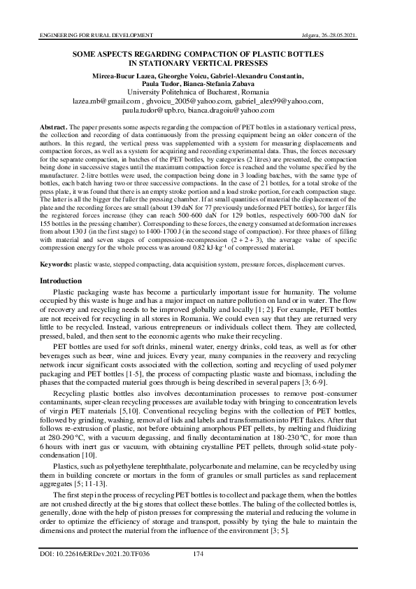 (PDF) Some aspects regarding compaction of plastic bottles in ...
