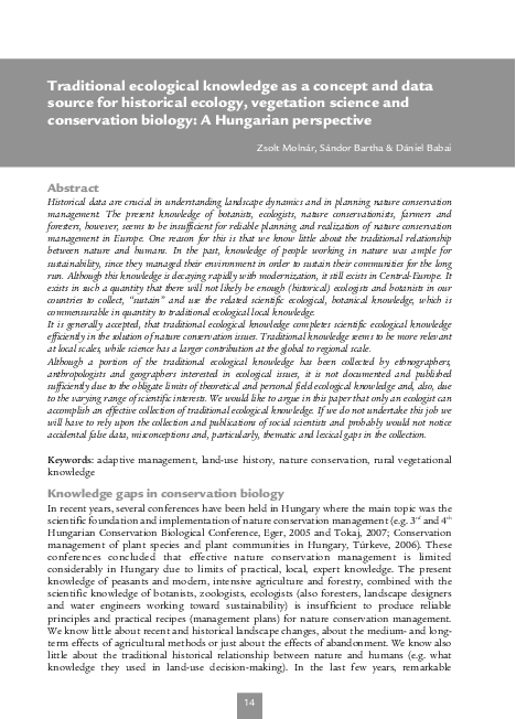 (PDF) Traditional ecological knowledge as a concept and data source for historical ecology ...