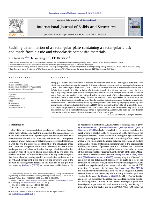 (PDF) Buckling delamination of a rectangular plate containing a ...