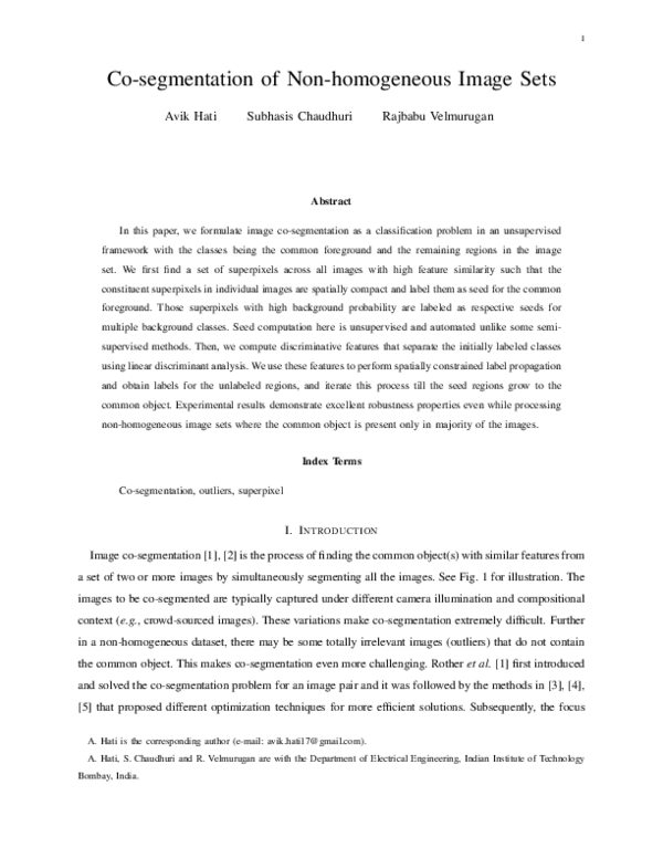 (PDF) Co-Segmentation of Non-Homogeneous Image Sets | Rajbabu Velmurugan - Academia.edu