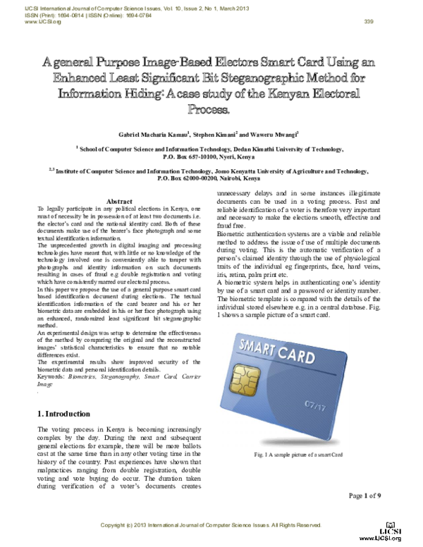 Pdf A General Purpose Image Based Electors Smart Card Using An Enhanced Least Significant Bit