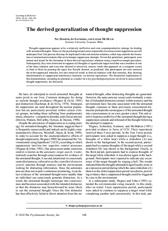 The derived generalization of thought suppression