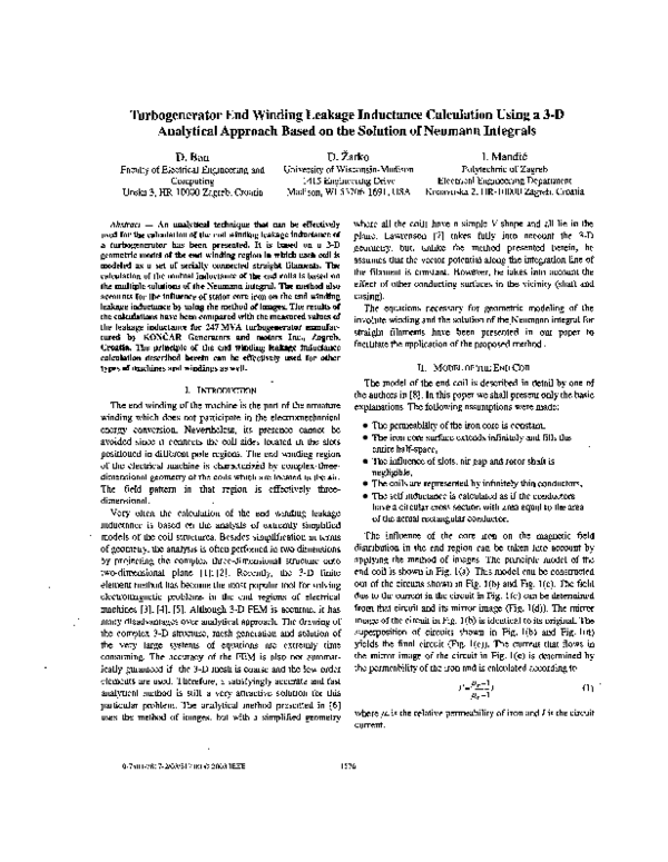 Pdf Turbogenerator End Winding Leakage Inductance Calculation Using A 3 D Analytical Approach