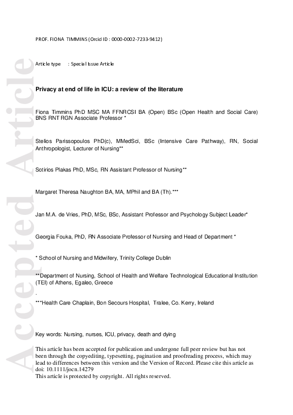 (PDF) Privacy at end of life in ICU: A review of the literature