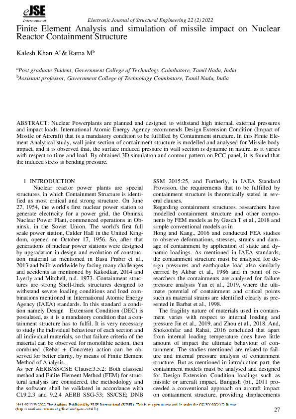 (PDF) Finite Element Analysis and simulation of missile impact on Nuclear Reactor Containment ...