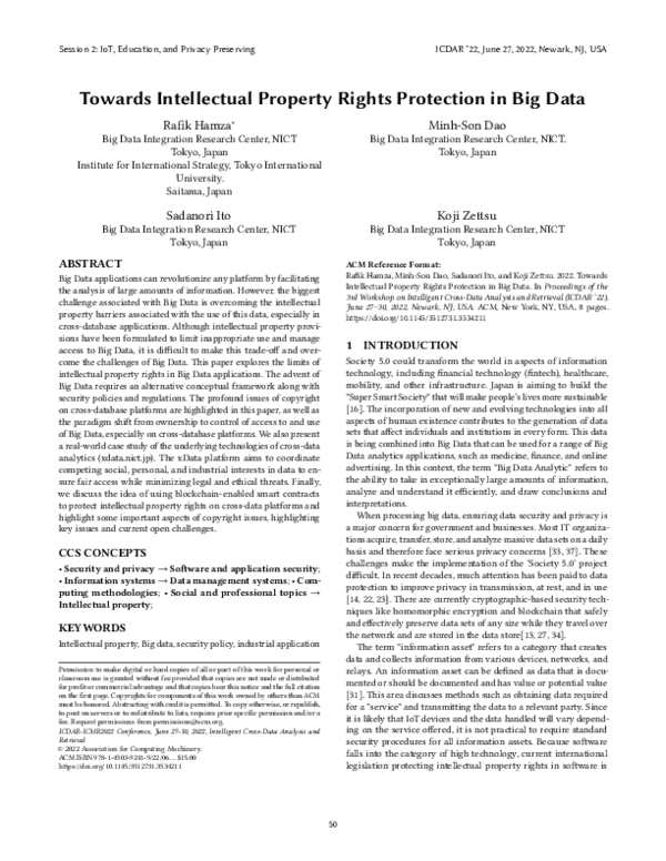 (PDF) Towards Intellectual Property Rights Protection in Big Data