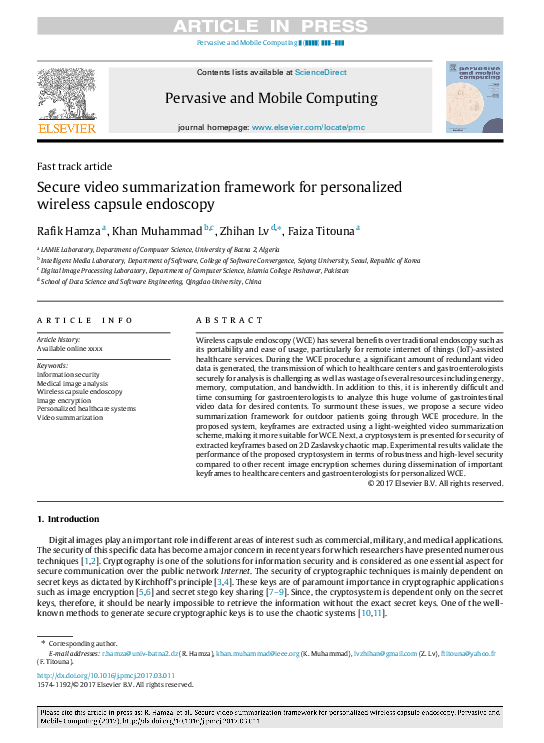 (PDF) Secure video summarization framework for personalized wireless capsule endoscopy