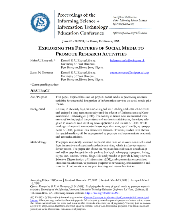 (PDF) Exploring the Features of Social Media to Promote Research Activities